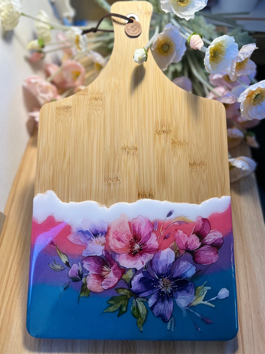 Floral Serving Board and Knife Set Resin Charcuterie Board - Etsy Australia