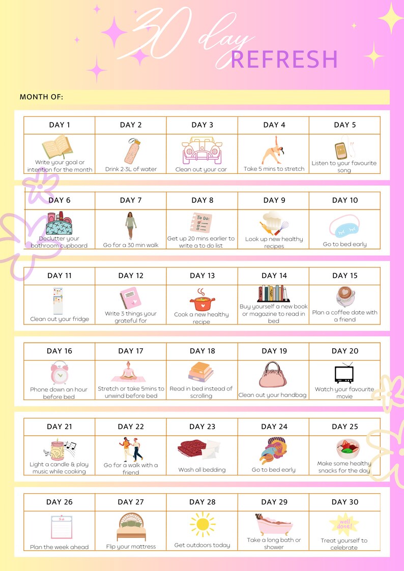 Printable PDF - 30 Day Challenge - Etsy