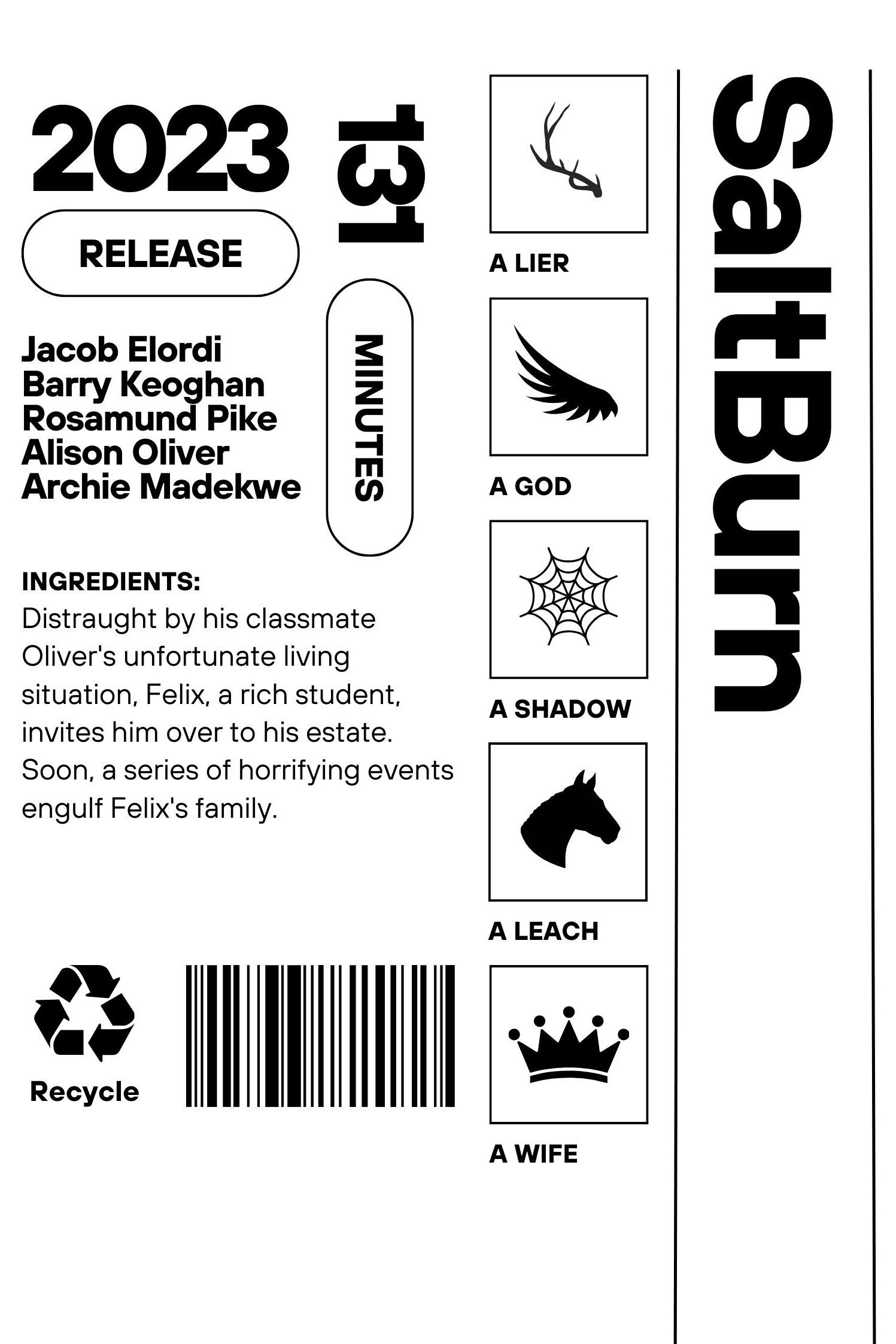 Movie Poster Redesigned - Saltburn - Black & White - Minimalist 1960's ...