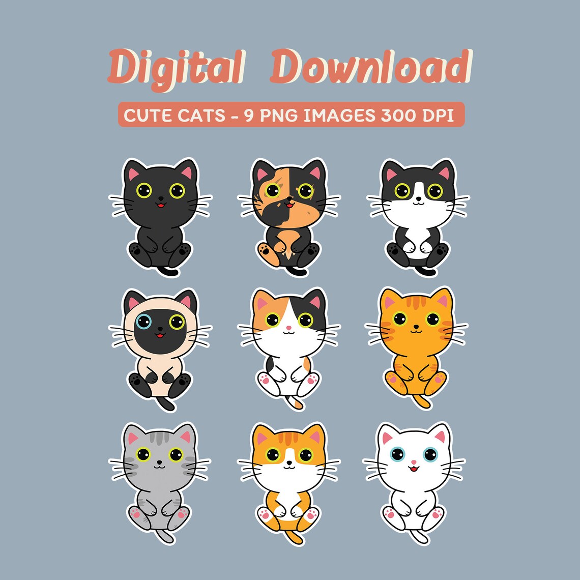 Kawaii Cute Cat Clipart Kitten PNG Clipart Planner Stickers Printable ...