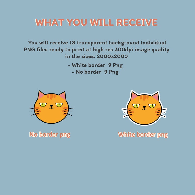 Cat Faces Clipart. Cute Digital Sticker, PNG Printable, Cat Doodles ...