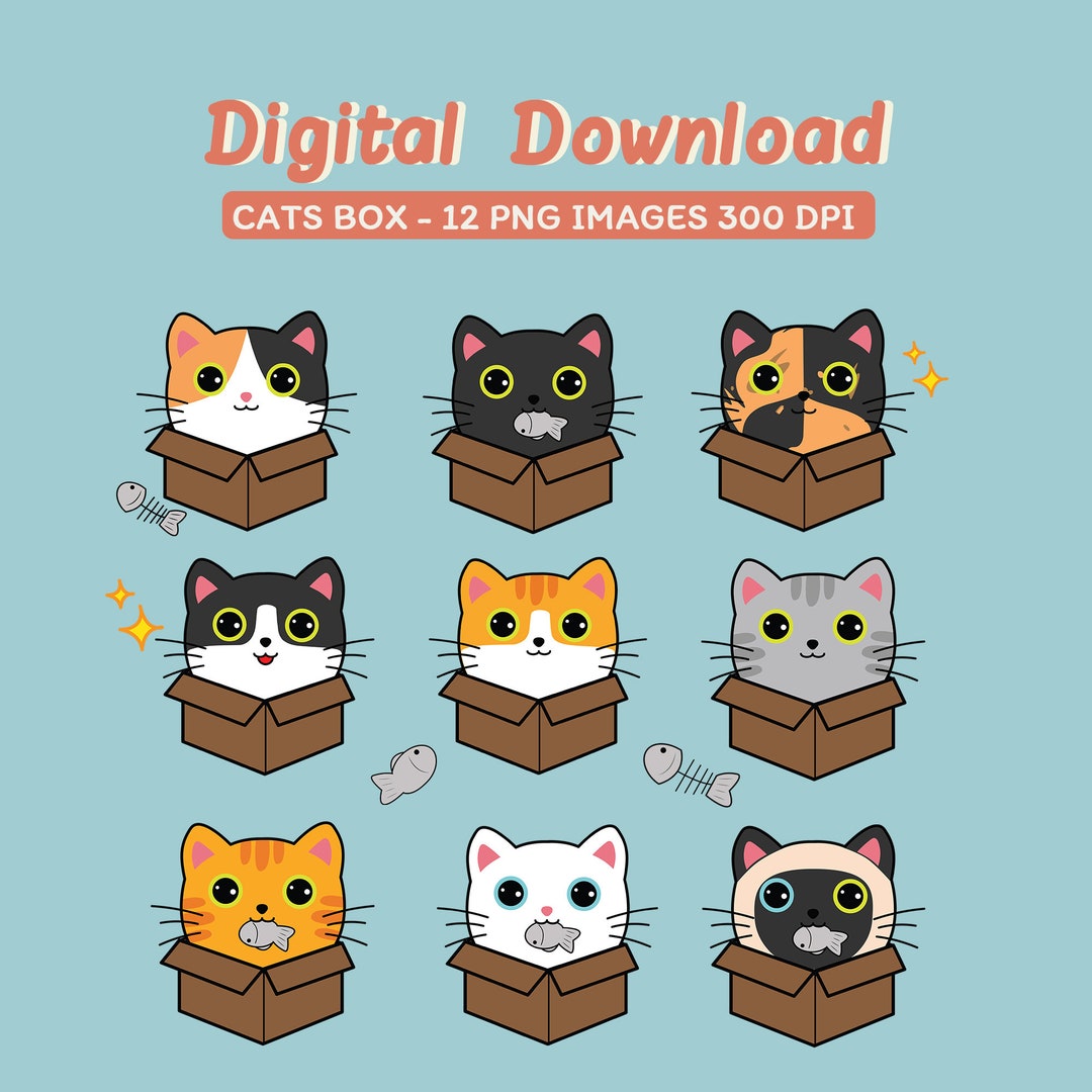 Cat in a Box Clipart | Kitten PNG Clipart | Planner Stickers ...