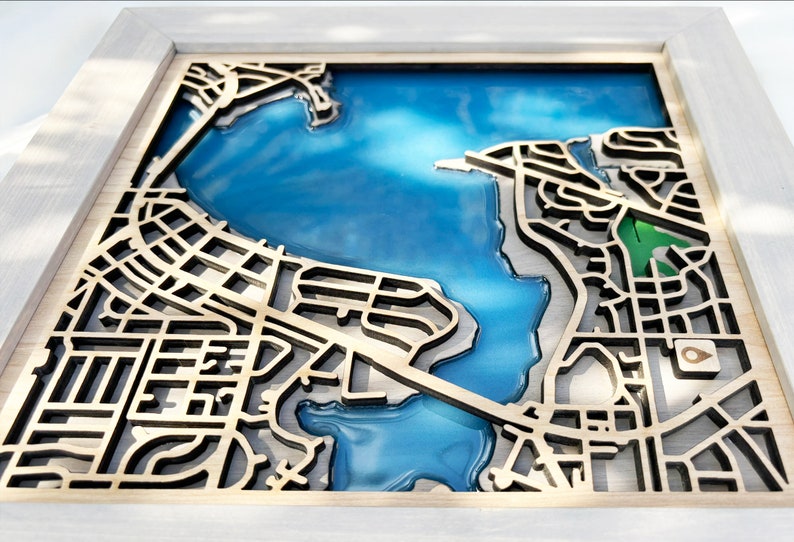 Custom Wooden City Map Art Laser Cut Location Map Wall Art Custom Epoxy ...