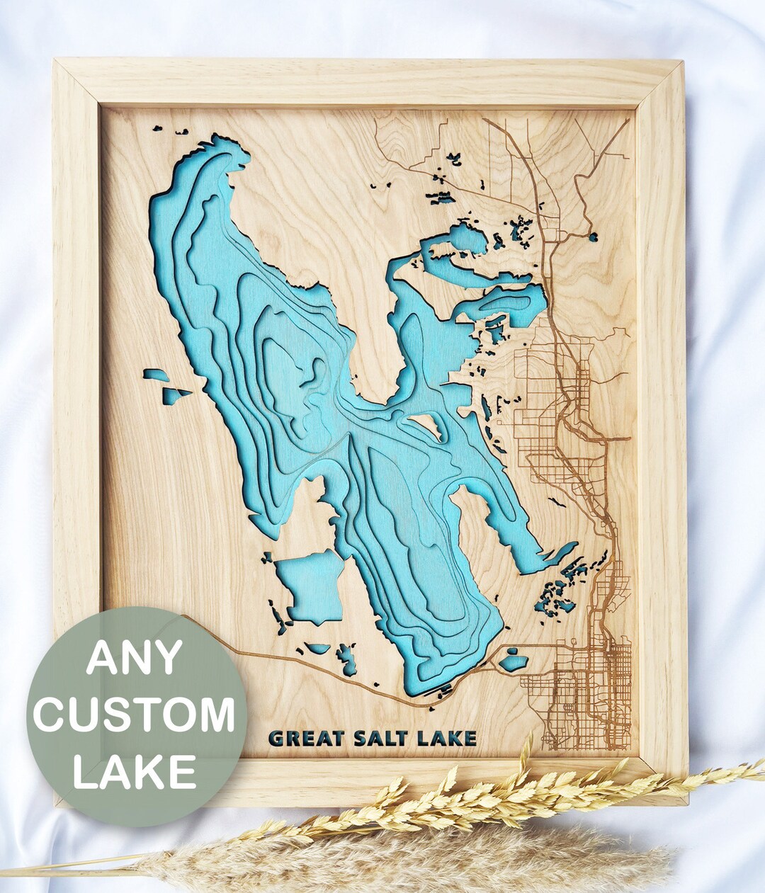 Custom Lake Maps Salt Lake City Map Laser Cut Lake House Gift Decor ...