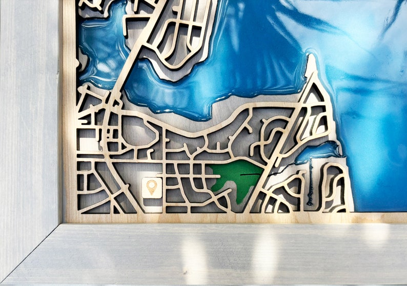 Custom Wooden City Map Art Laser Cut Location Map Wall Art Custom Epoxy ...