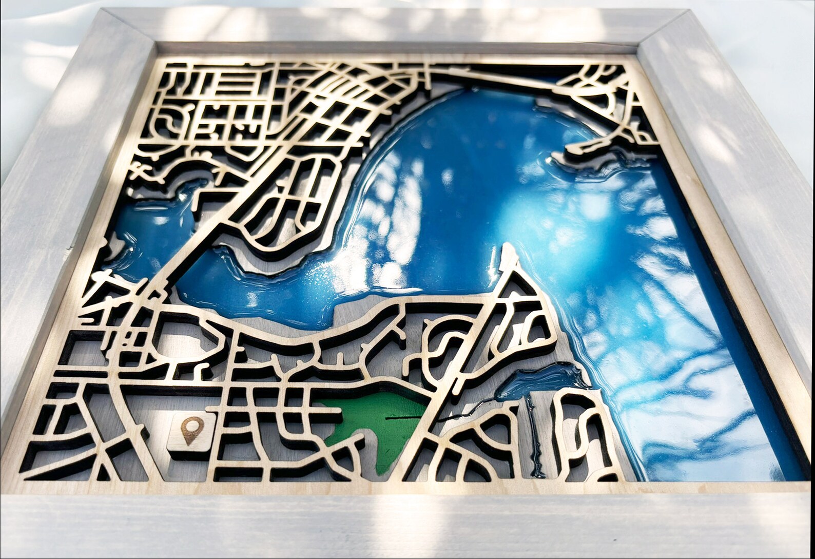 Custom Wooden City Map Art Laser Cut Location Map Wall Art Custom Epoxy ...