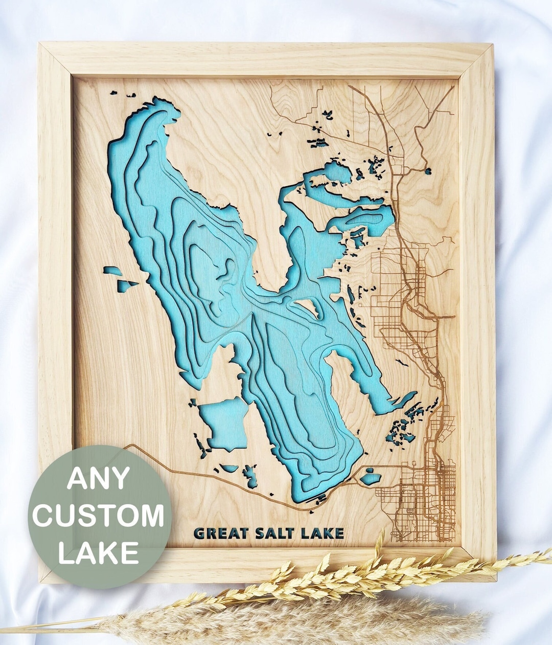 Custom Lake Maps Salt Lake City Map Laser Cut Lake House Gift Decor ...