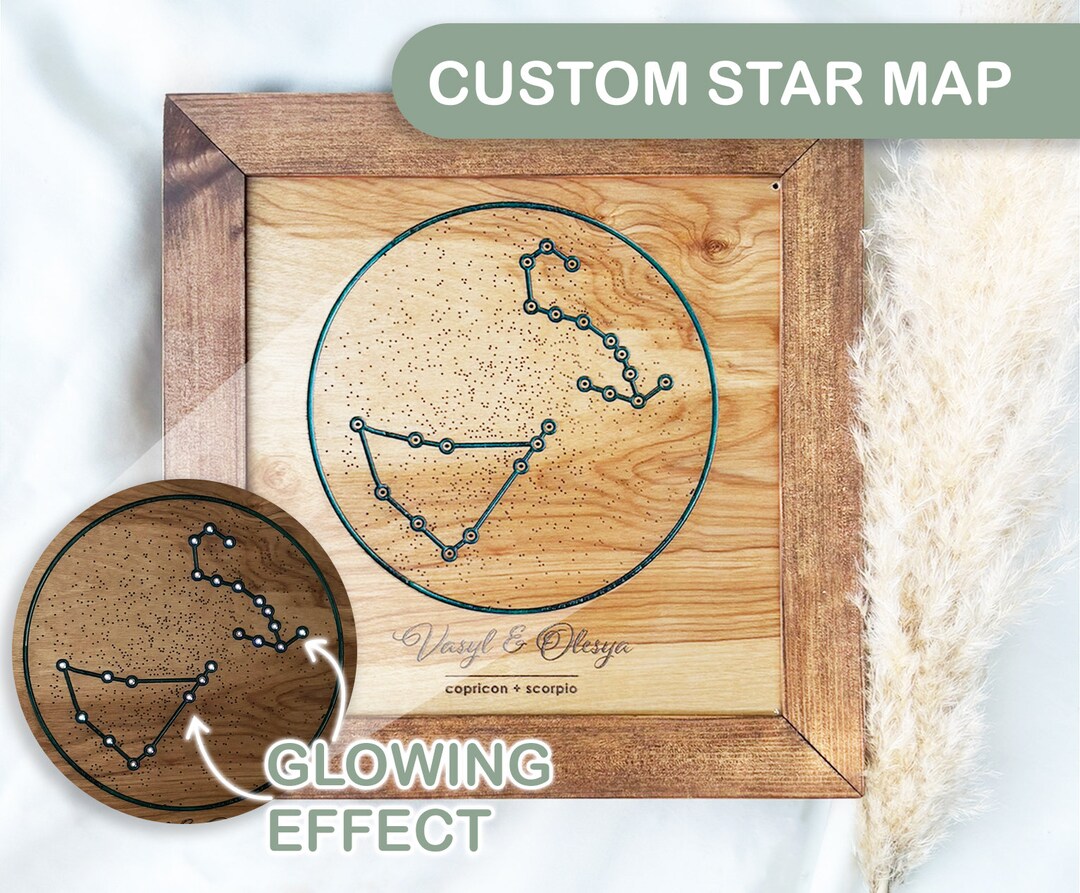 Custom Star Map Night Light: Engraved Constellation Chart on Wood - Etsy