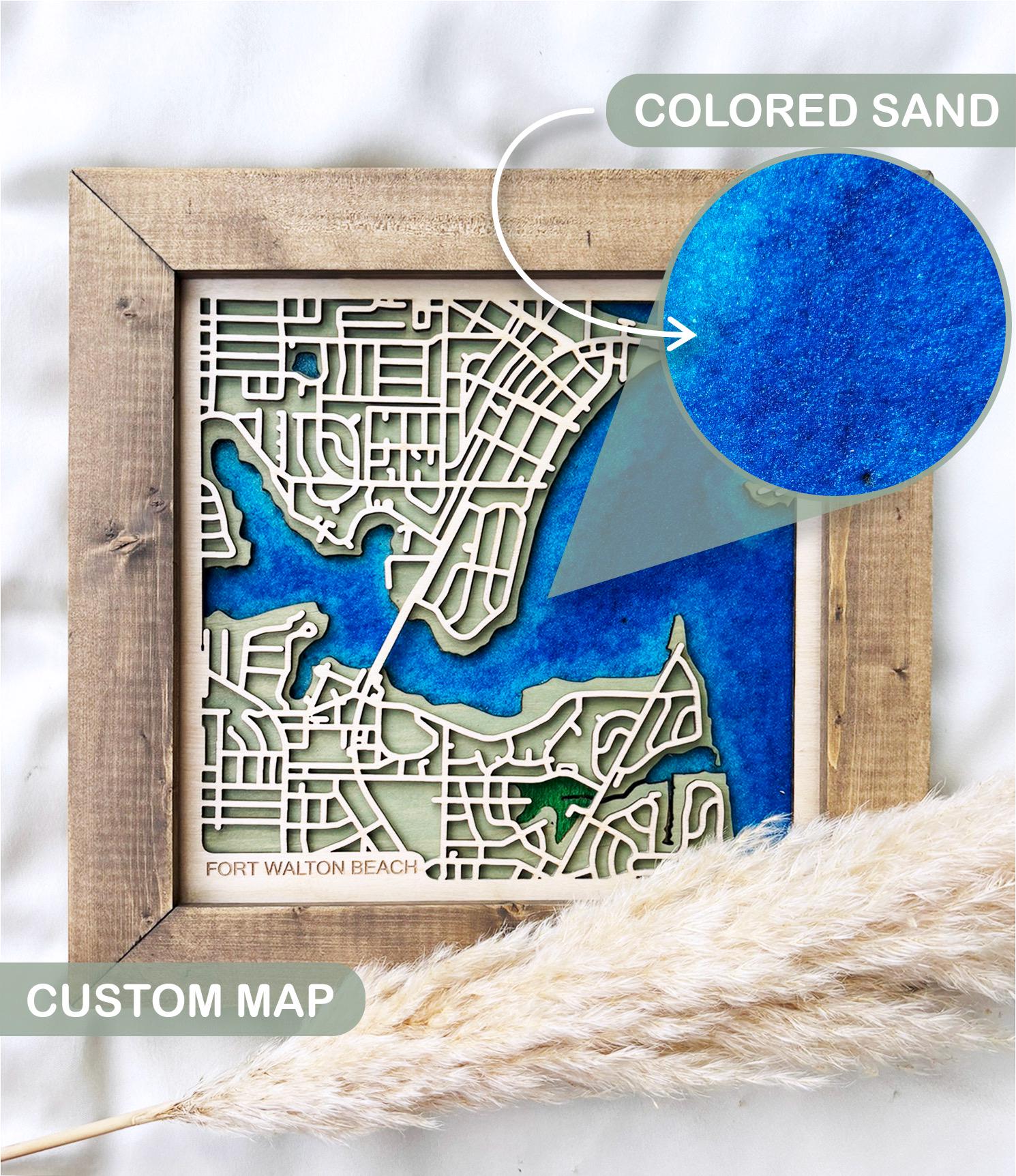 Customizable 3D Wooden Map Florida Colored Sand Art Painting Wood Map ...