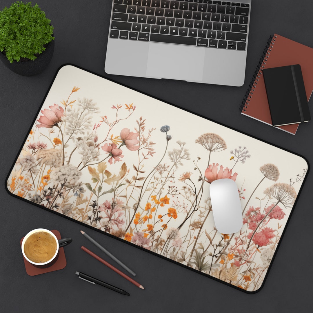 Delicate Wildflower Desk Mat, Cute Deskmat, Pastel Desk Mat, Nature ...