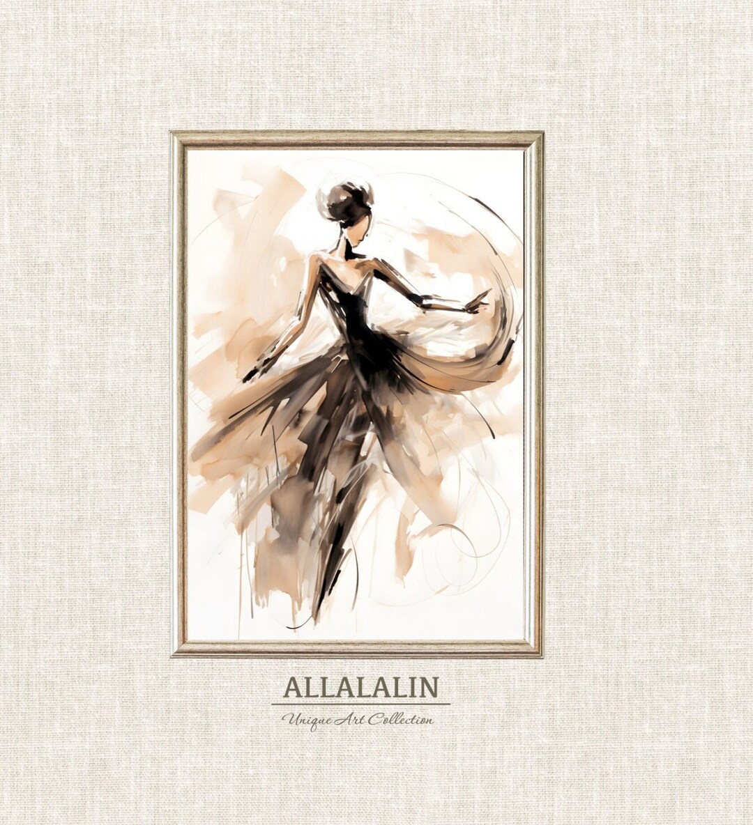 Ink Sketch of Lady in the Sepia Tone Style, Minimalist Sketches Art ...