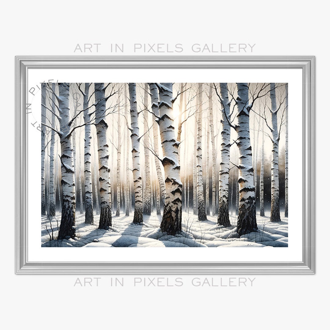 Winter Birch Forest Print | Serene Snowy Landscape Painting ...