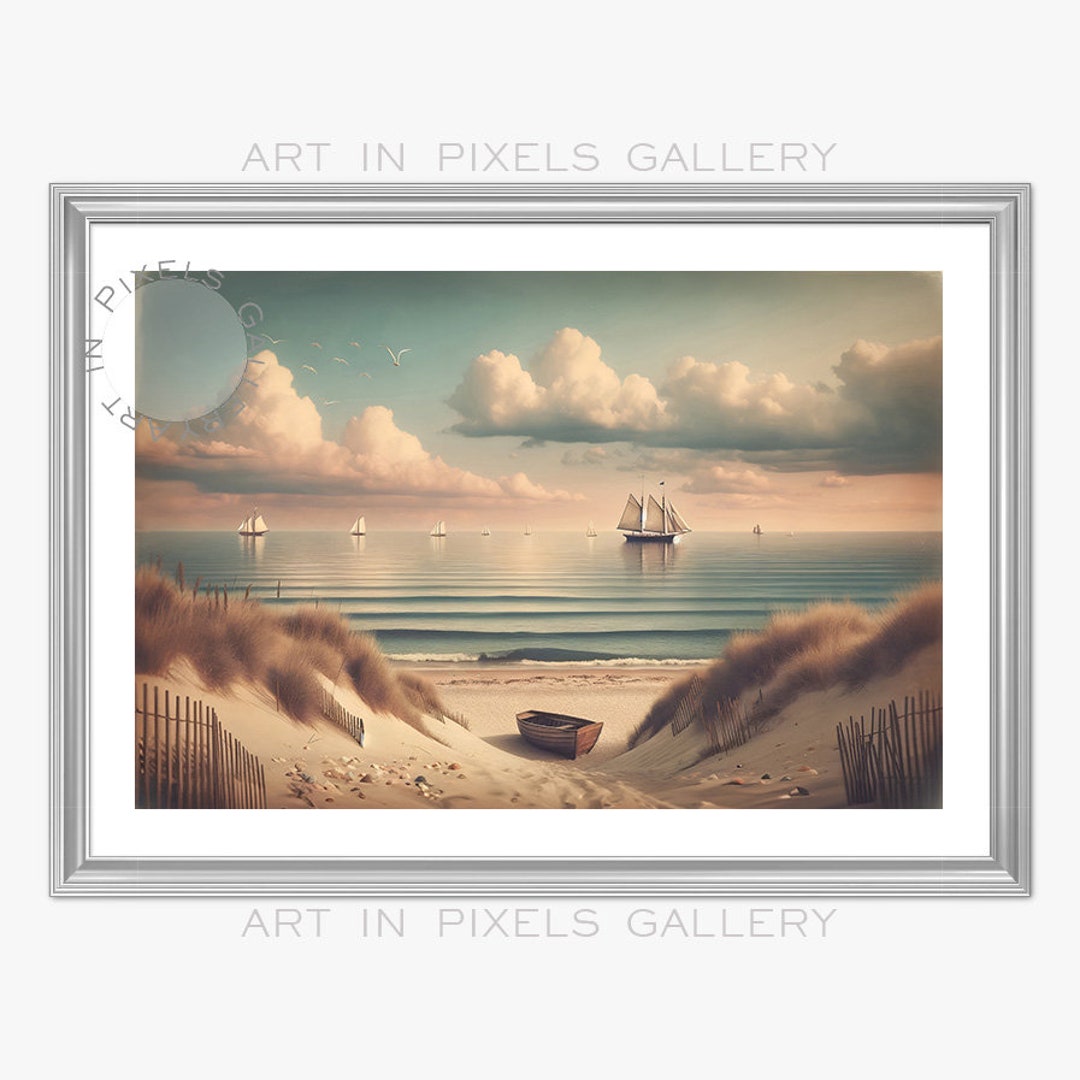 Nautical Dreamscape Printable Art - Vintage Seaside Oil Painting ...