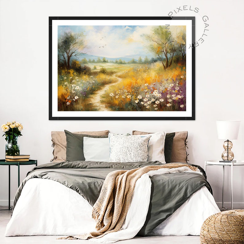 Bucolic Bliss Meadow Painting Download, Vintage Impressionist ...