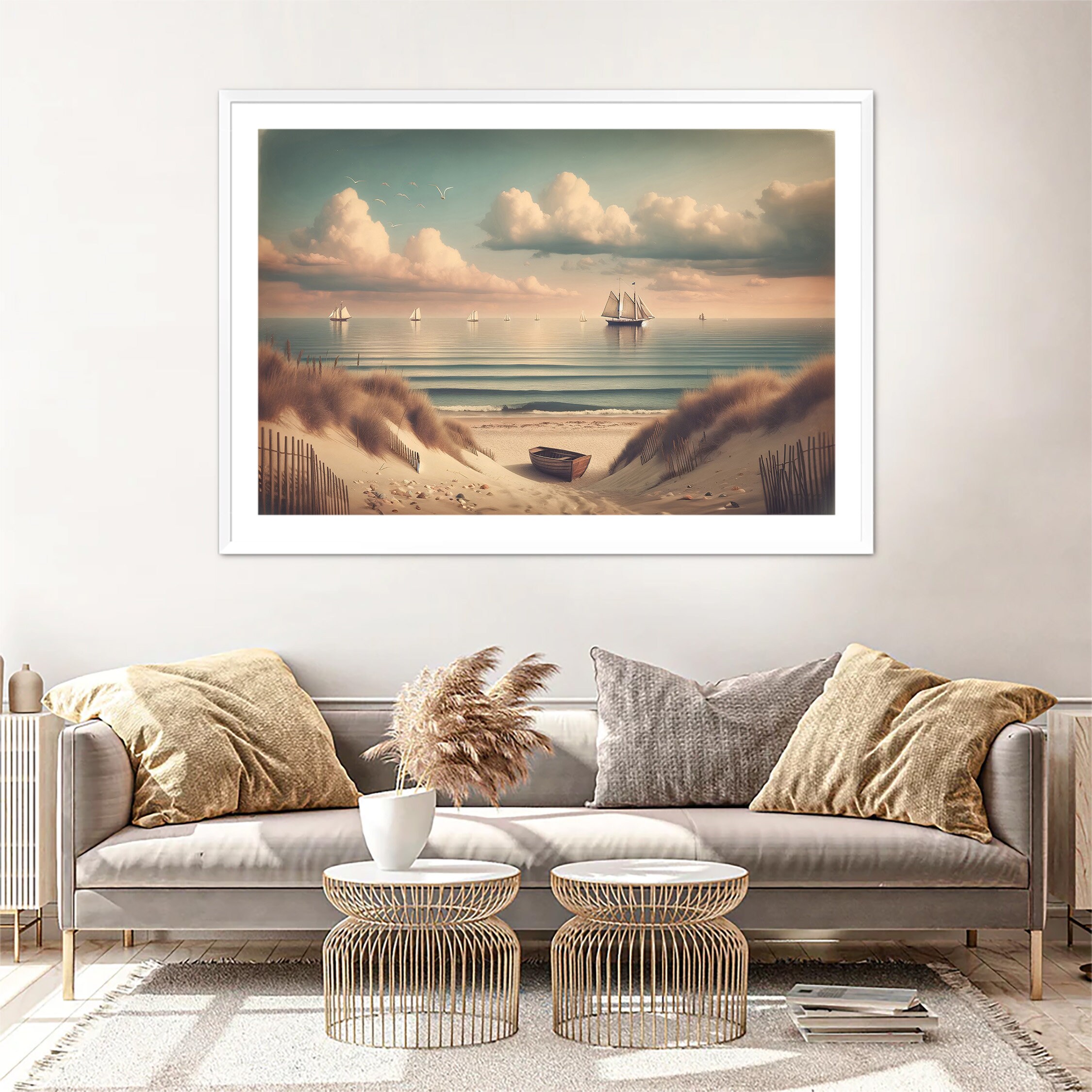 Nautical Dreamscape Printable Art Vintage Seaside Oil Painting Coastal ...