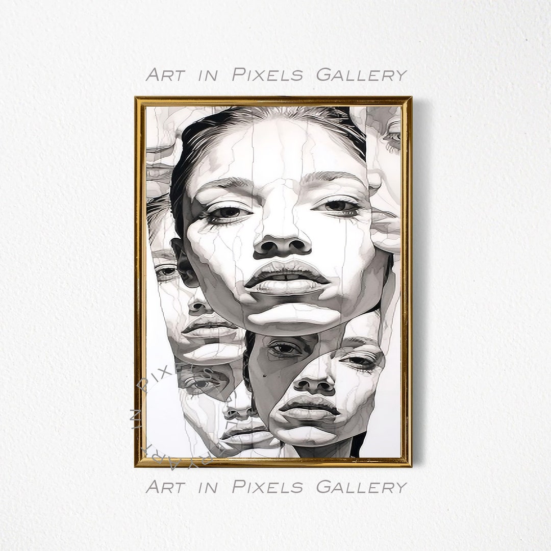 Fragmented Essence Portrait - AI Line Art, Digital Farmhouse Decor ...