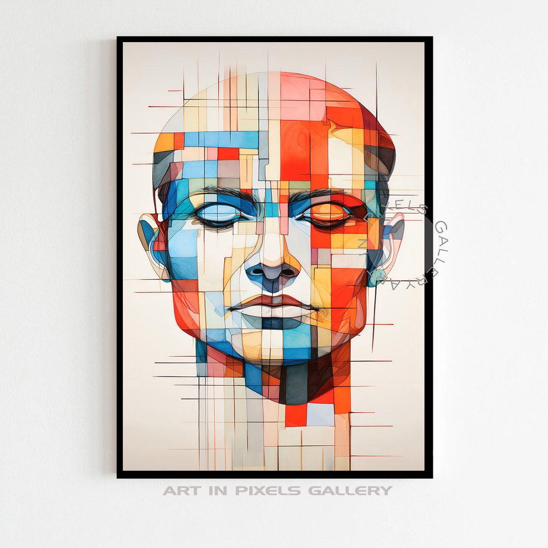 Fragmented Spectrum Abstract Cubist Portrait - Vibrant Geometric ...