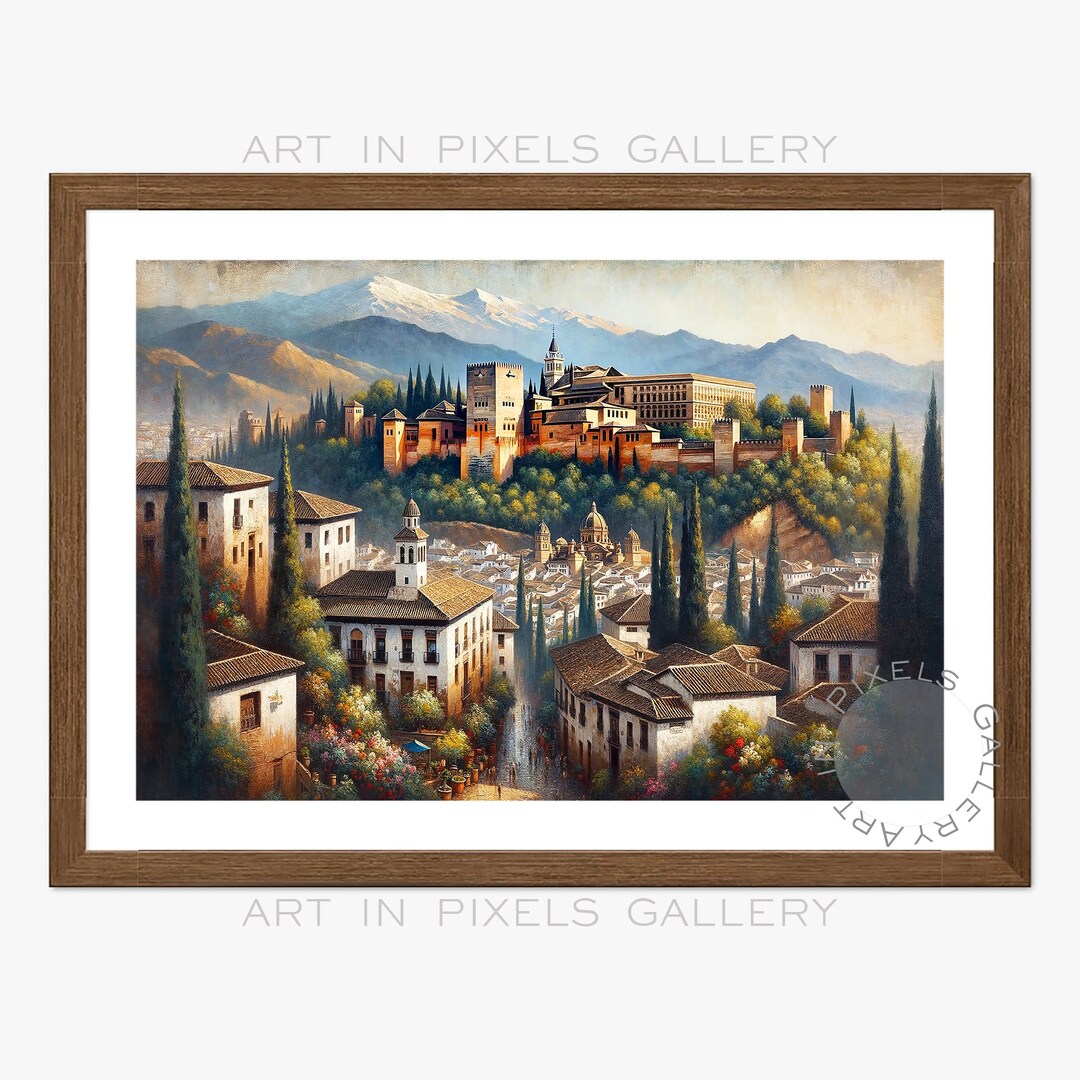 Printable Watercolor Alhambra Art, Vintage Granada Cityscape, Digital ...