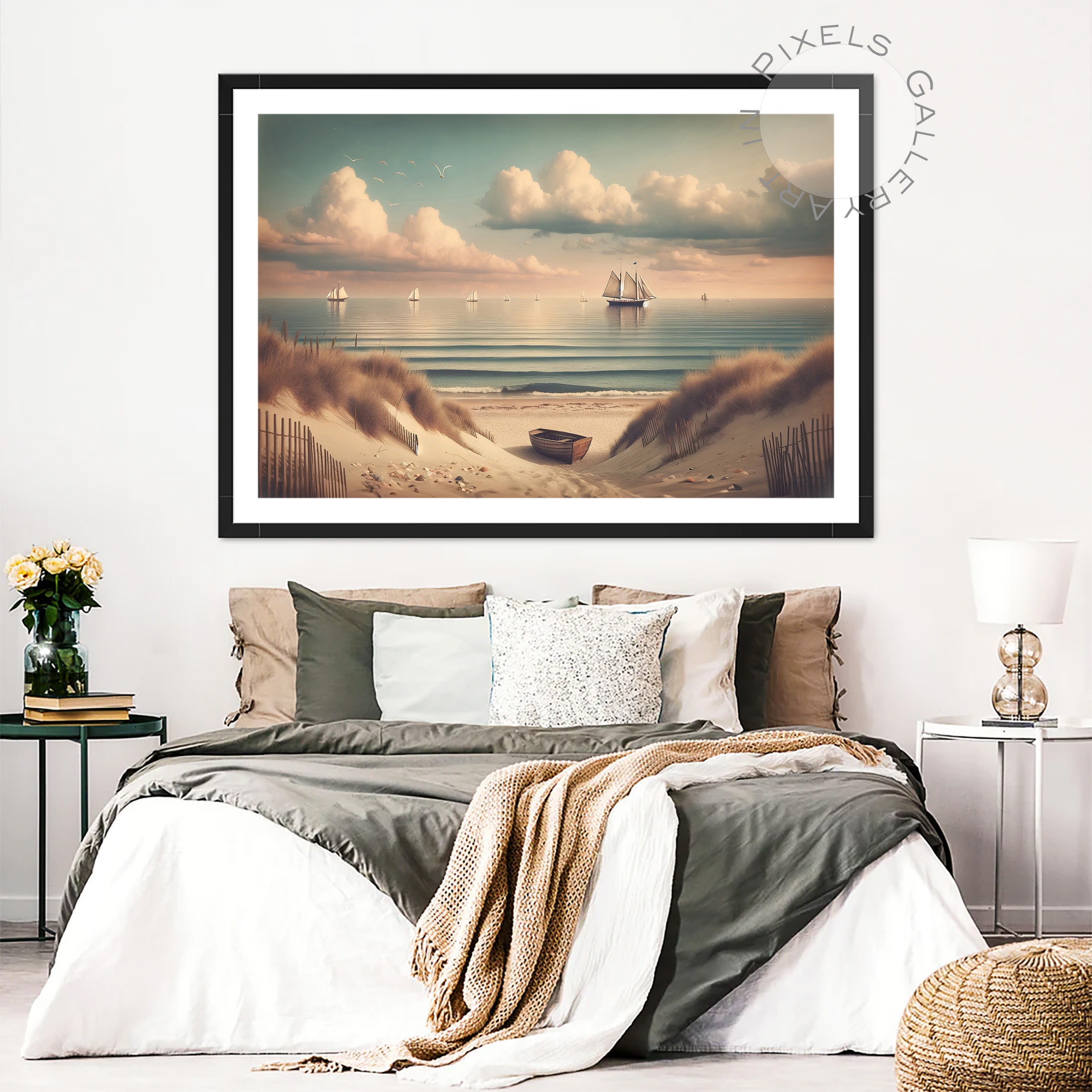 Nautical Dreamscape Printable Art Vintage Seaside Oil Painting Coastal ...