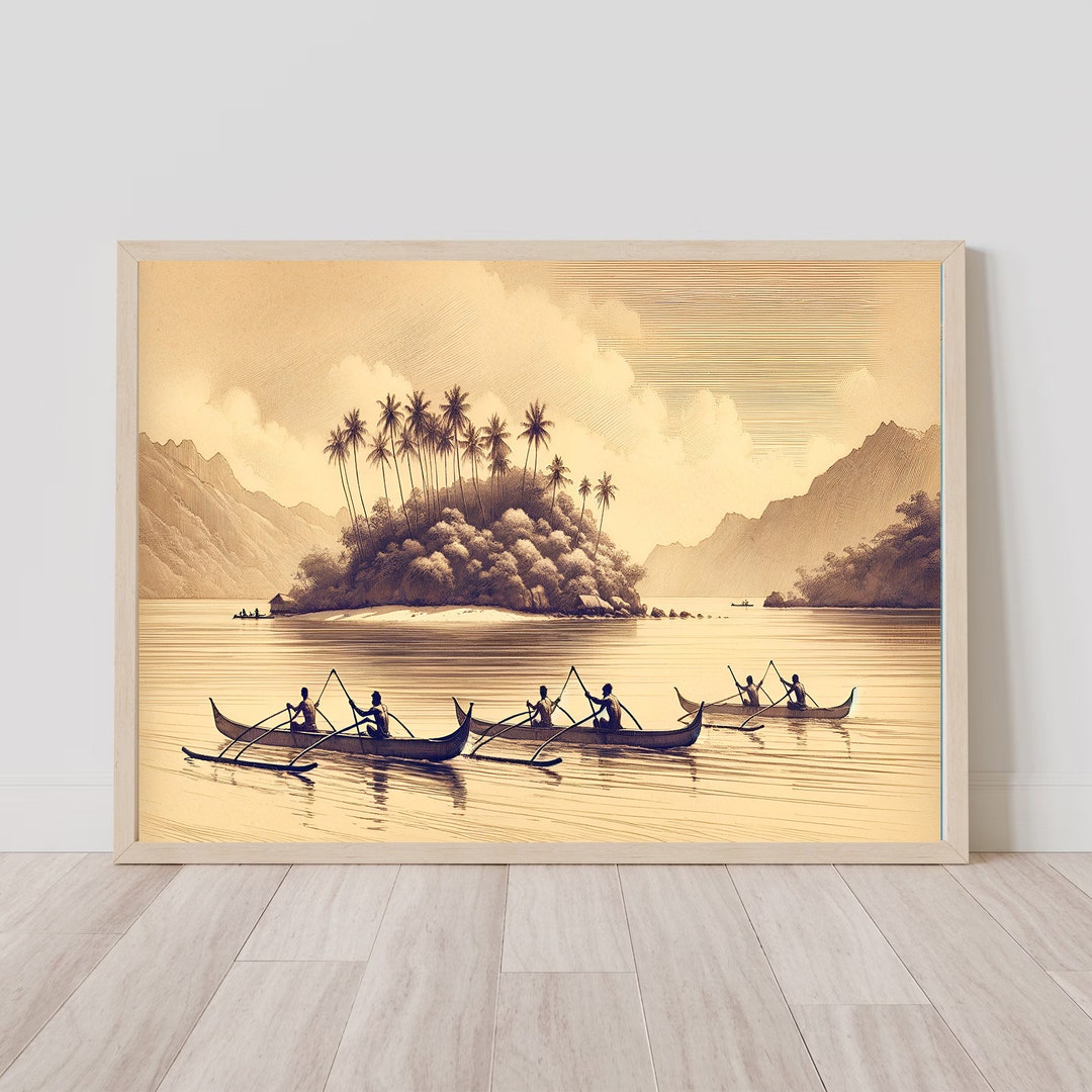 Paddling Through Paradise Vintage Canoe Art, Island Life Digital Sketch ...