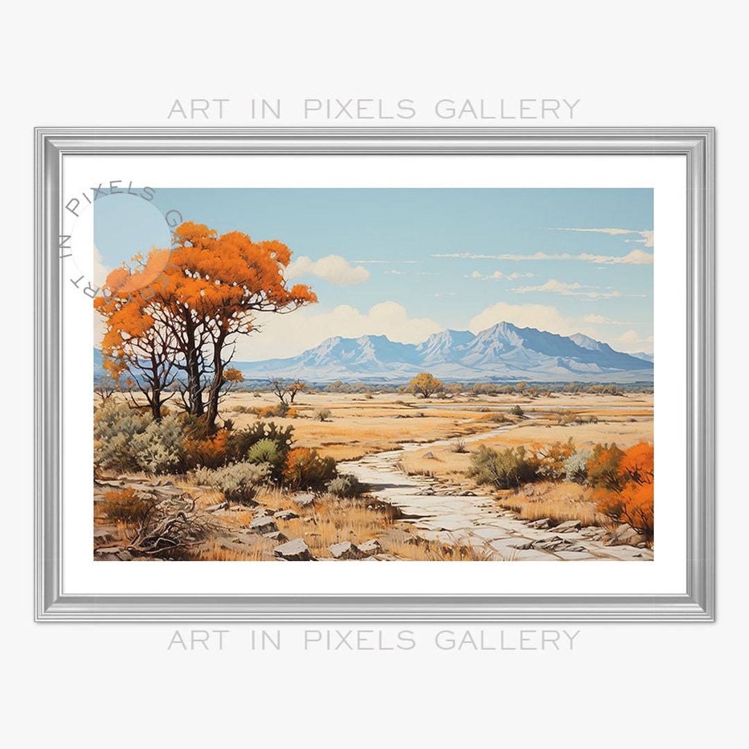 High Desert Fall Digital Painting - Vintage Southwest Autumn Landscape ...