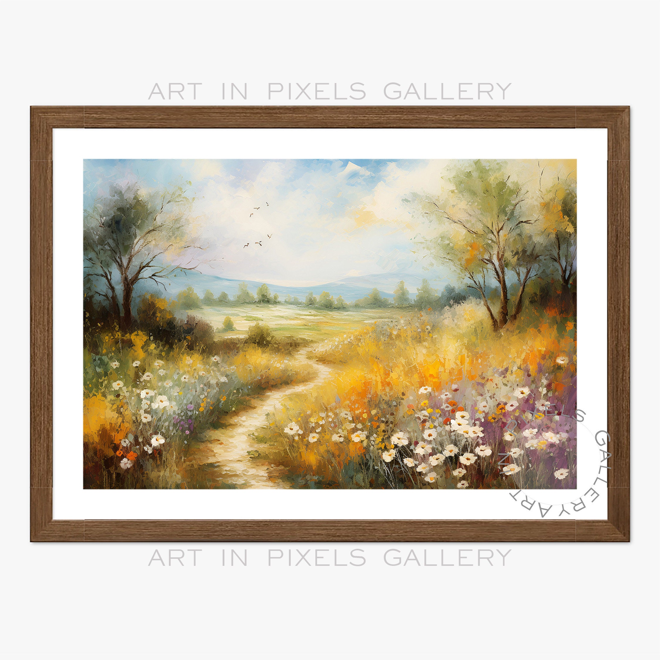 Bucolic Bliss Meadow Painting Download, Vintage Impressionist ...
