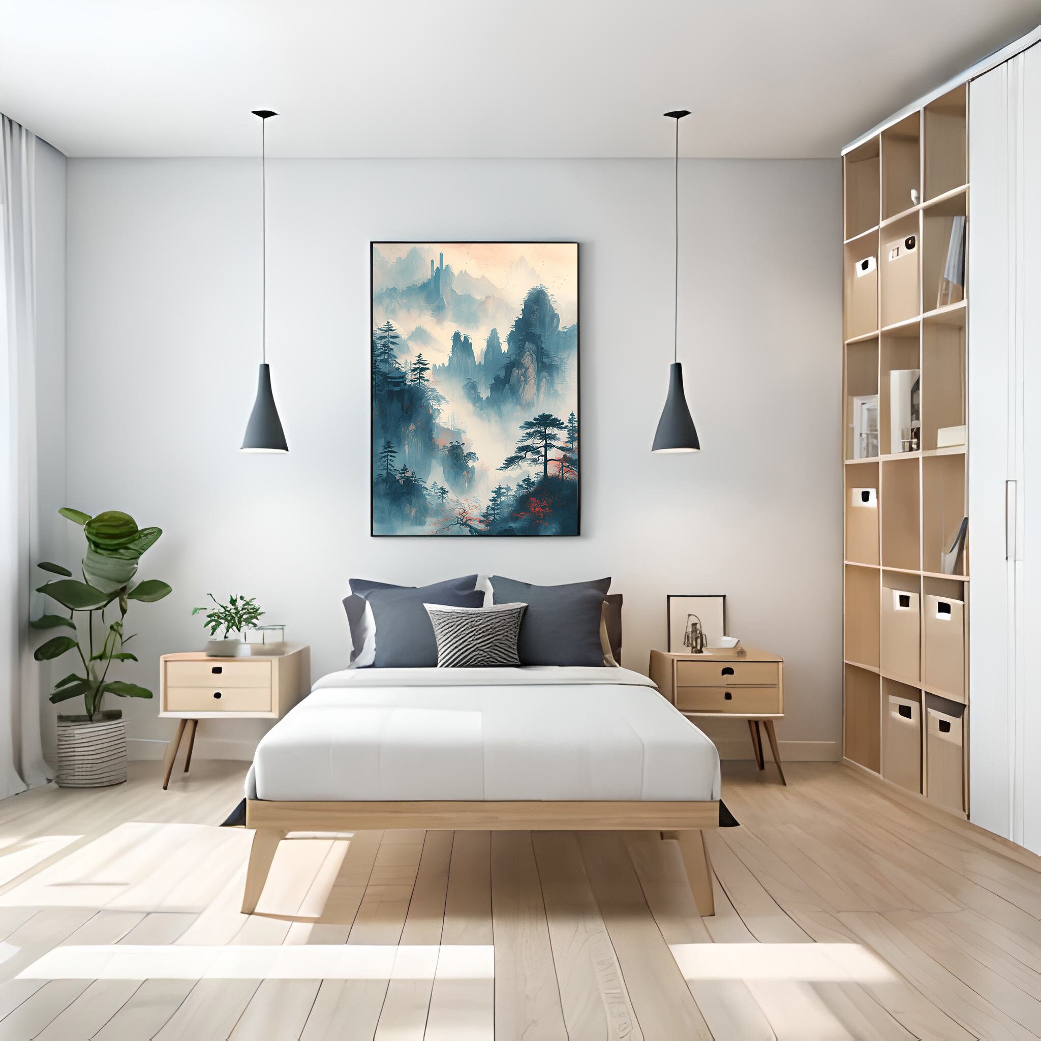 Misty Mountain Solitude Digital Painting Vintage Farmhouse Wall Art for ...