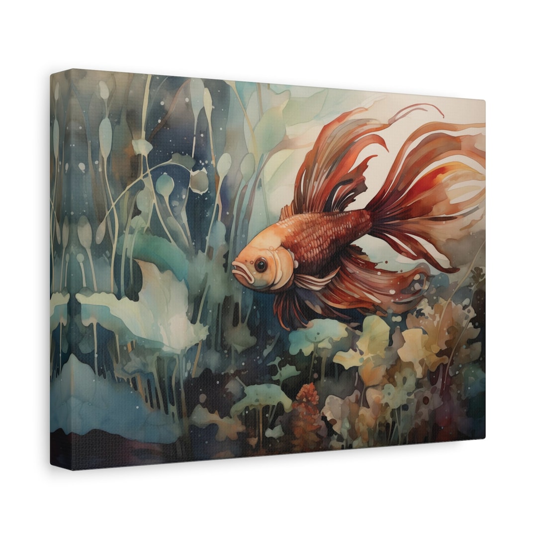 Betta Fish Painting Betta Painting Canvas Print of Fish Aquarium ...