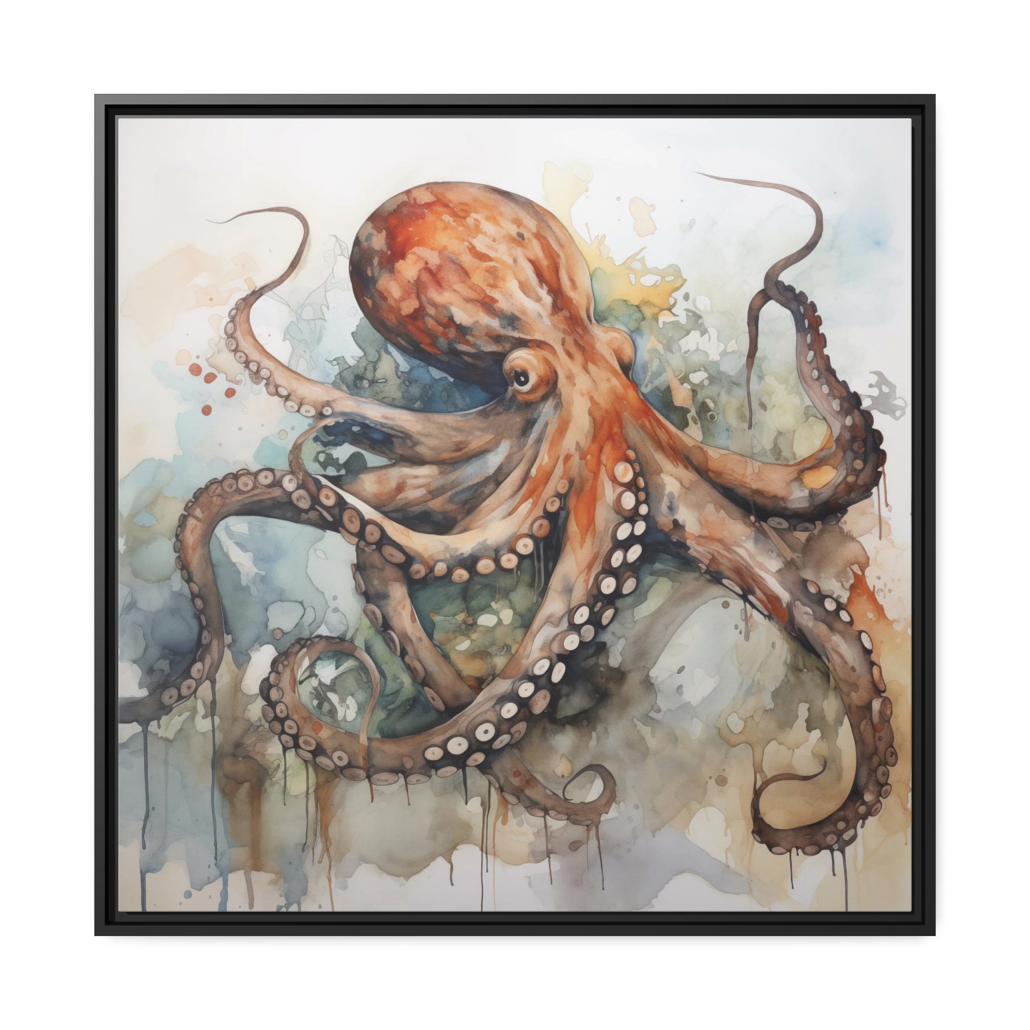 Octopus Watercolor Painting Sea Canvas Print Watercolor Octopus Wall ...