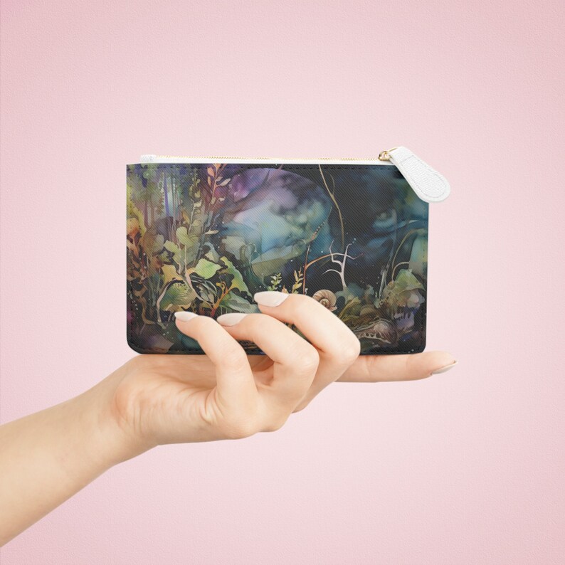 Snail & Plants Mini Clutch Bag Aquarium Lover Gift Cruelty-free Leather ...