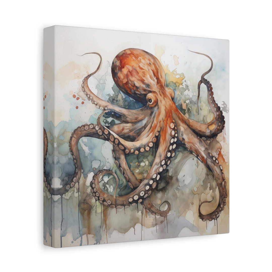 Octopus Watercolor Painting Sea Canvas Print Watercolor Octopus Wall ...