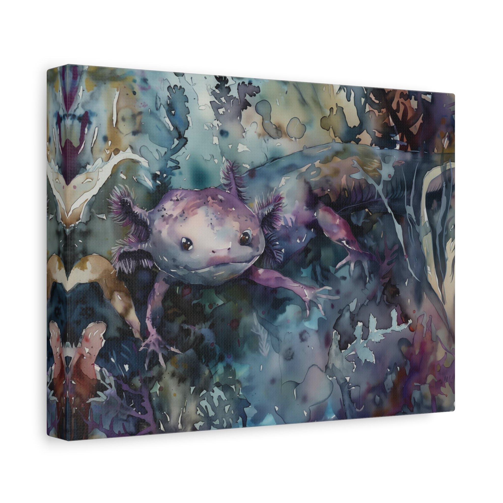 Axolotl Watercolor Painting Canvas Print of Colorful Aquarium Painting ...
