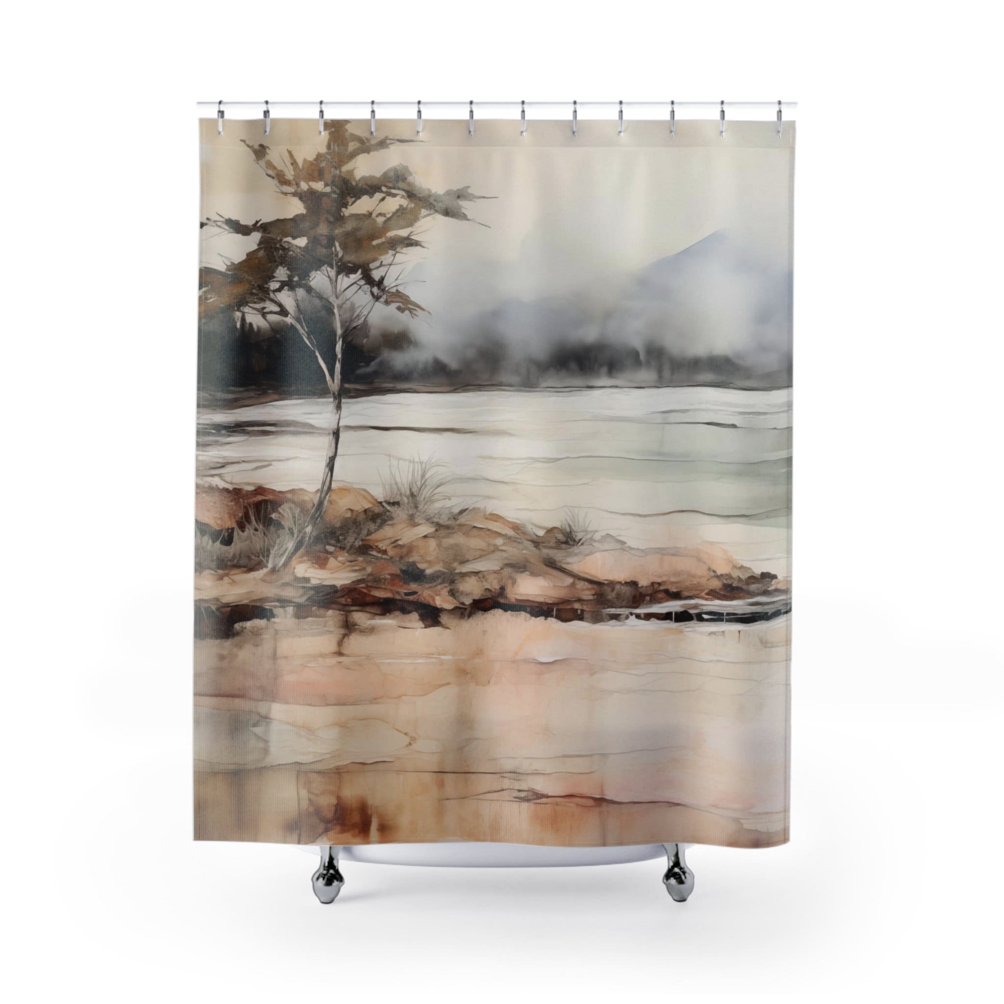 Watercolor Landscape Shower Curtain Lakeside Shower Curtain Landscape ...