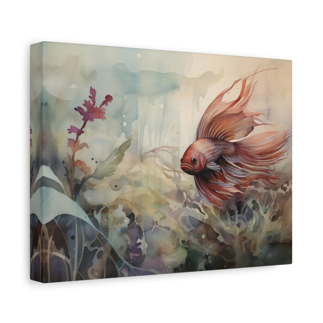 Fighting Fish Painting Betta Fish Watercolor Canvas Print of Fish Muted ...