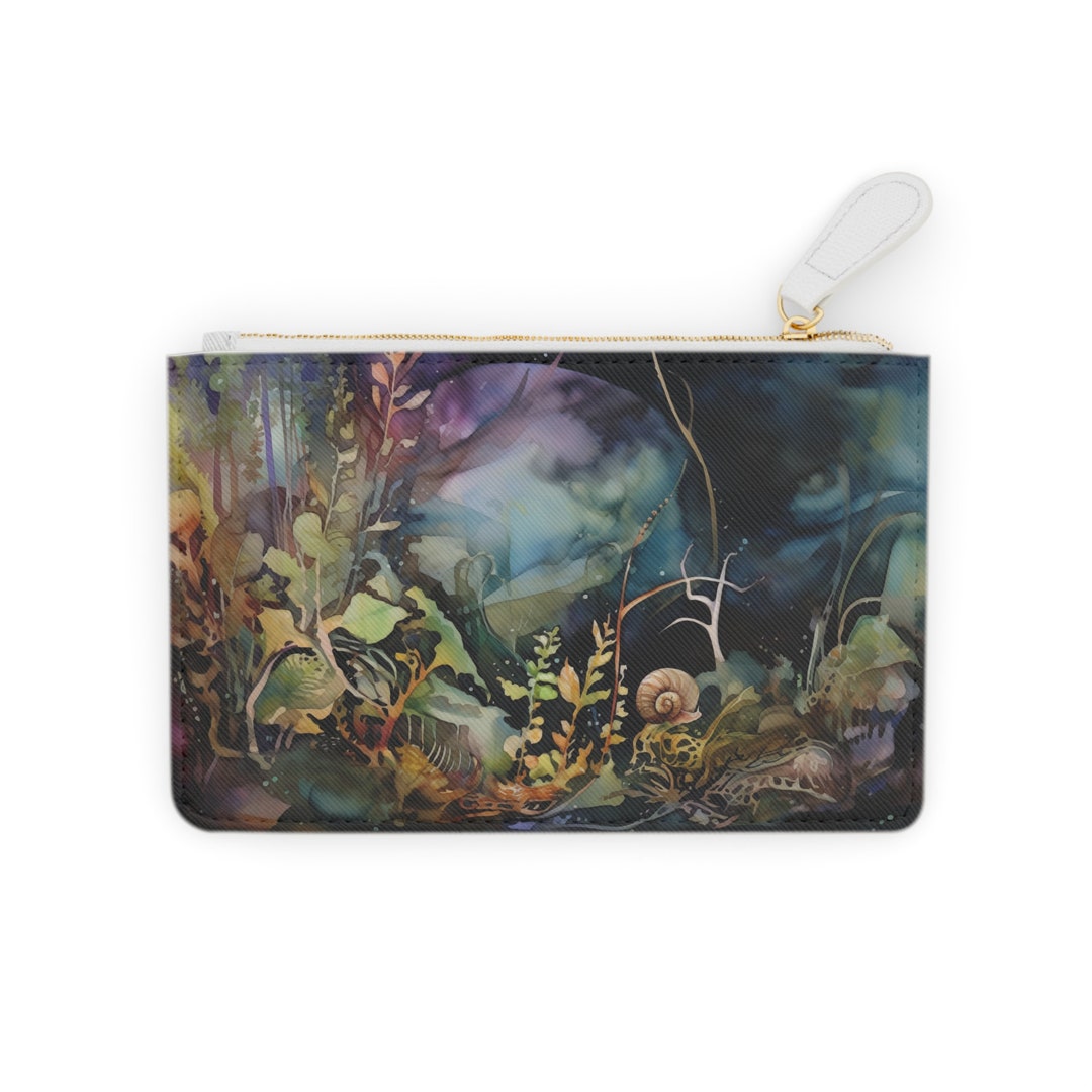 Snail & Plants Mini Clutch Bag Aquarium Lover Gift Cruelty-free Leather ...