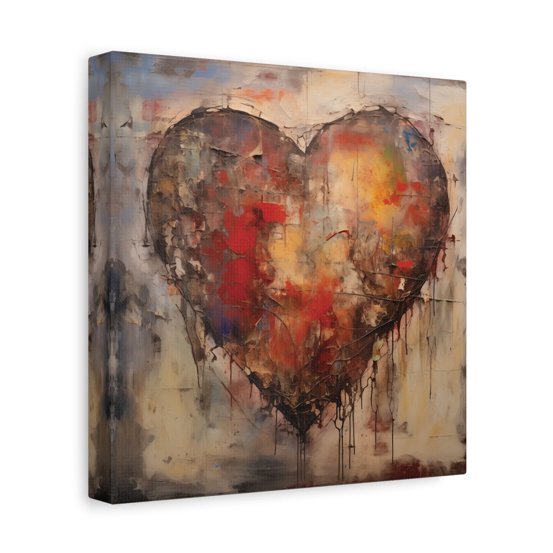 Punk Grunge Heart Canvas Art Print Drippy Heart Wall Art Mixed Media ...