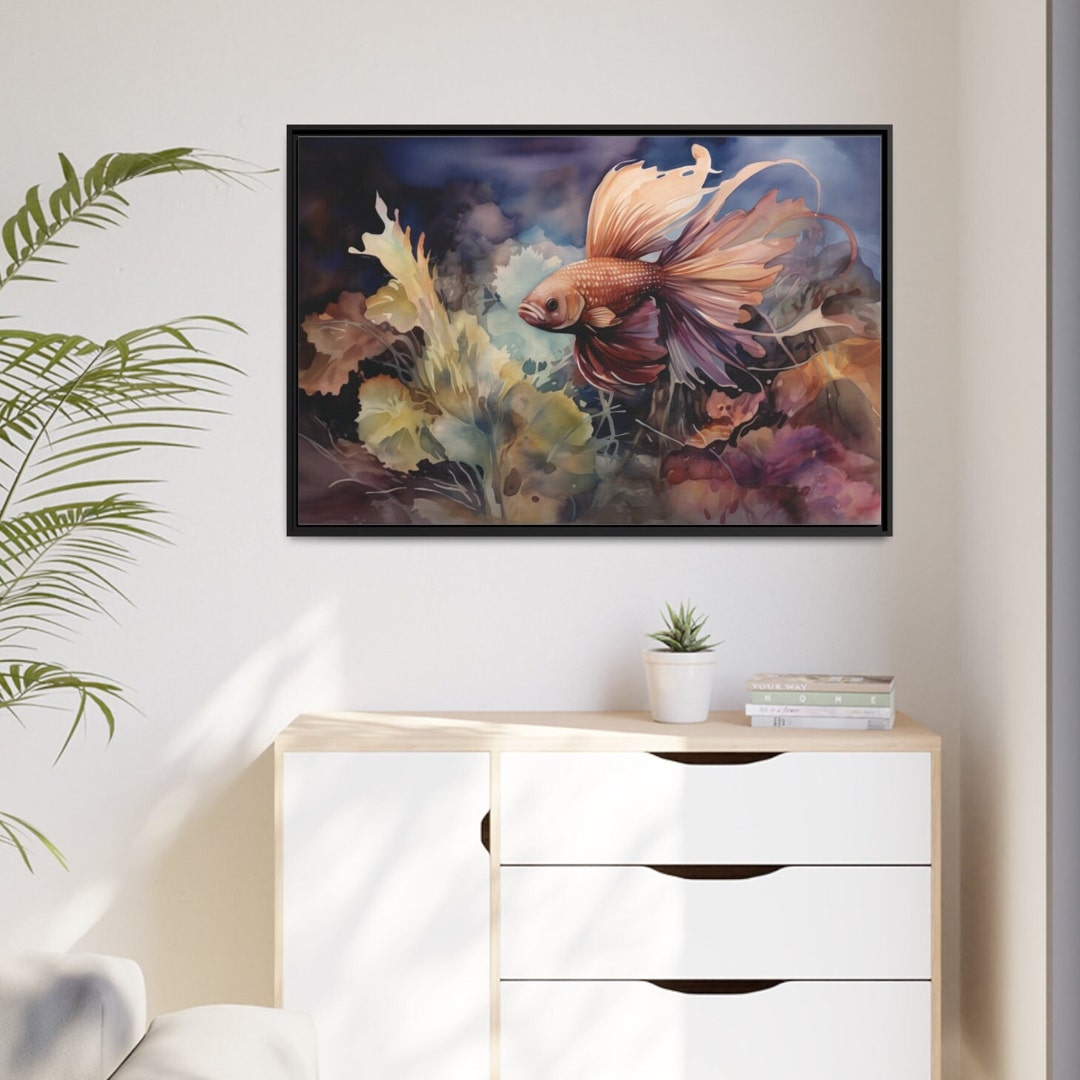 Betta Painting Betta Fish Watercolor Canvas Print of Fish Aquarium ...