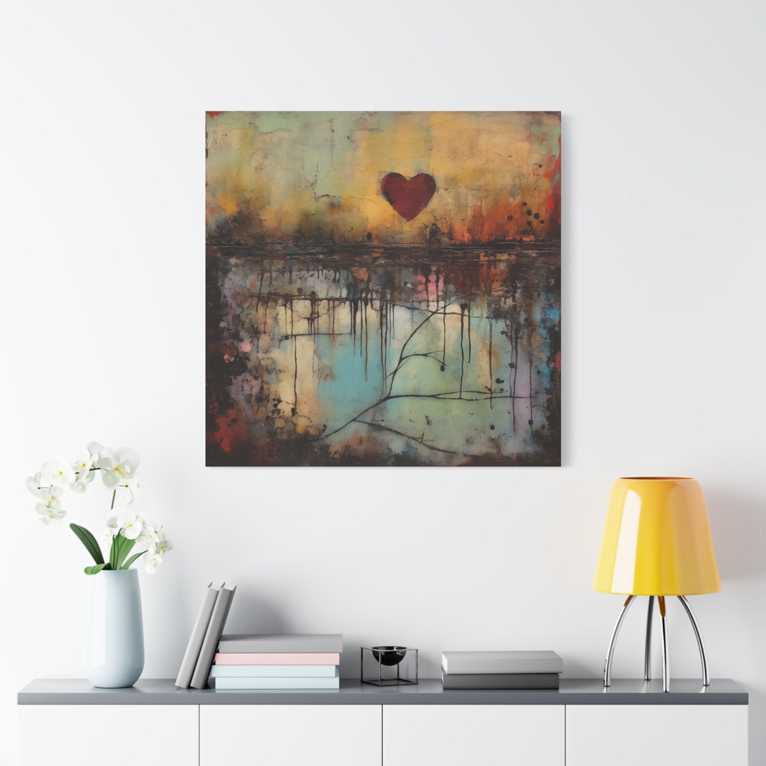 Red Heart Canvas Wall Art Print Valentines Wall Art Mixed Media ...