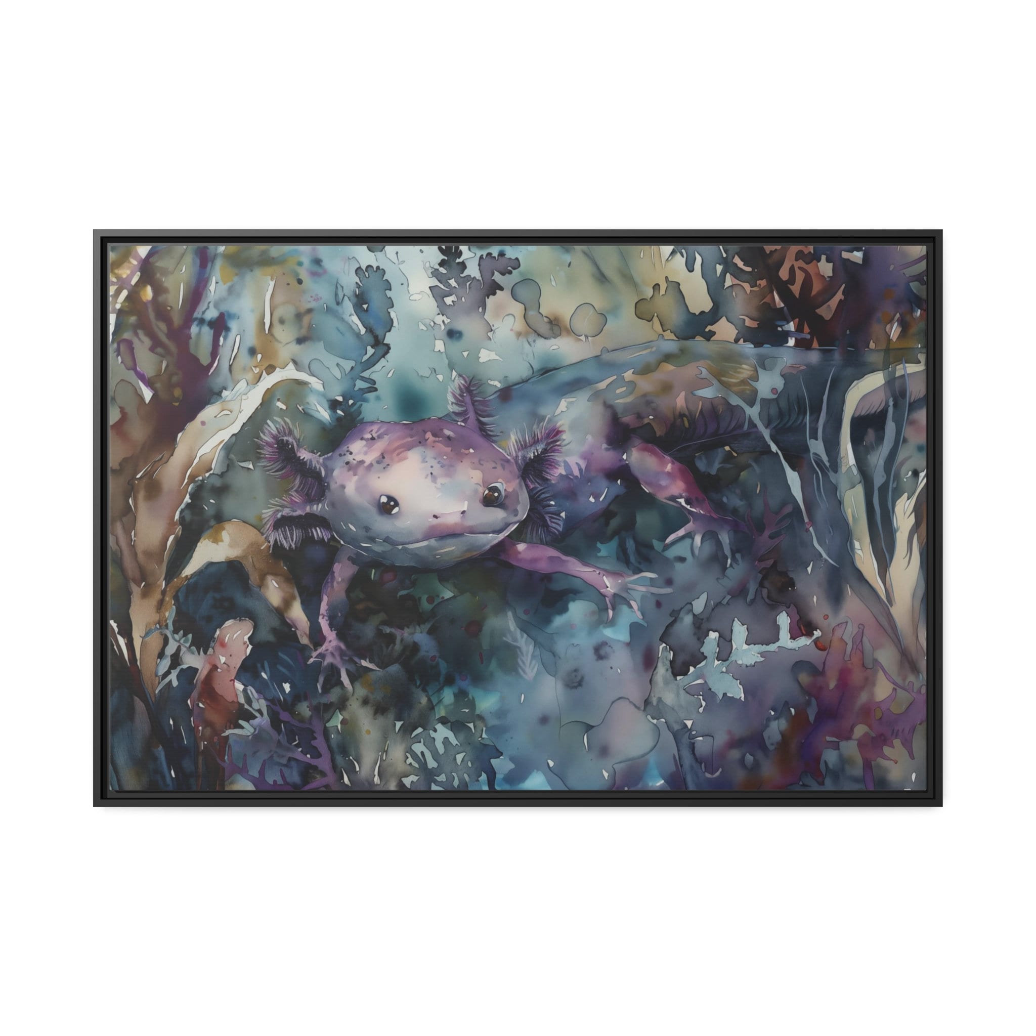 Axolotl Watercolor Painting Canvas Print of Colorful Aquarium Painting ...