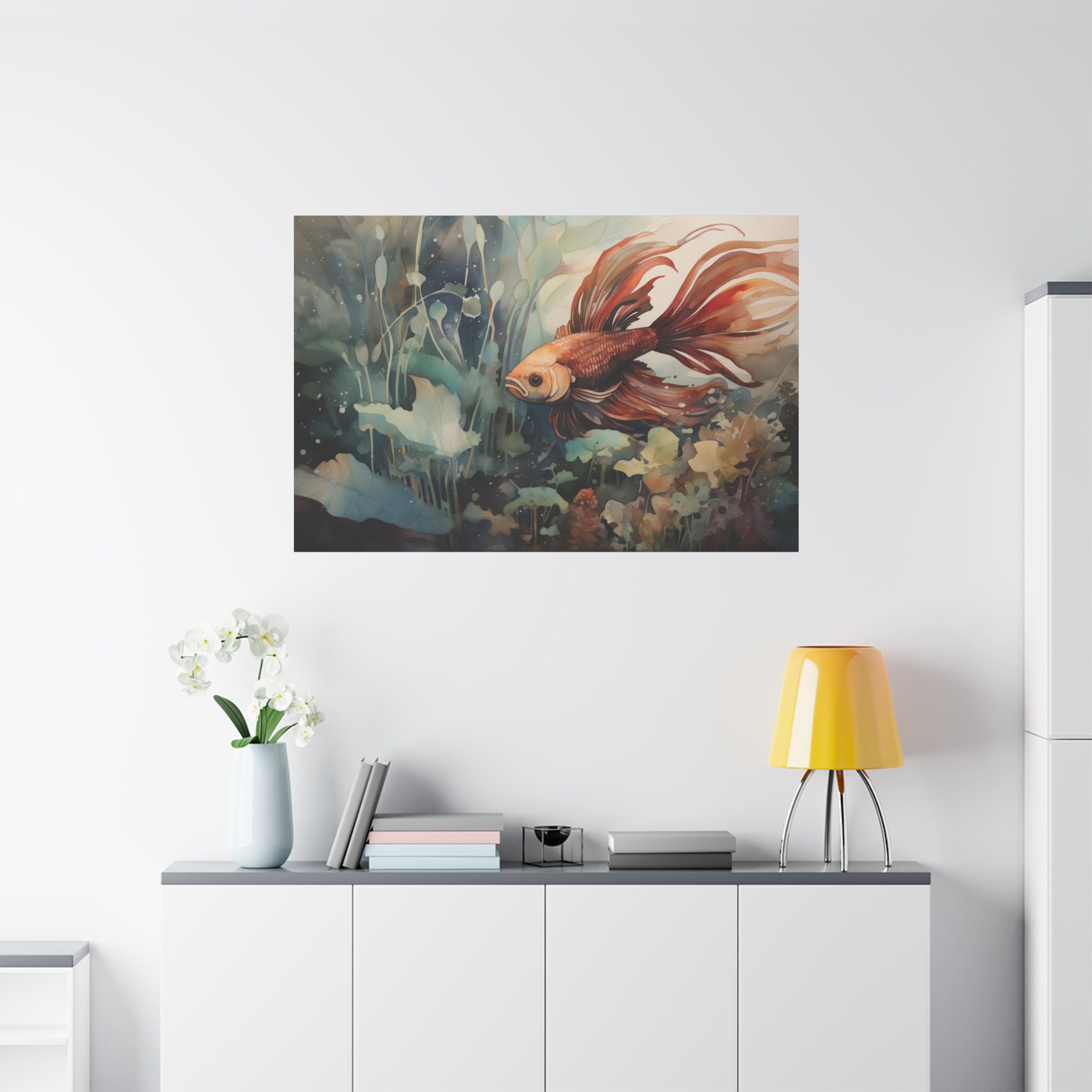 Betta Fish Painting Betta Painting Canvas Print of Fish Aquarium ...