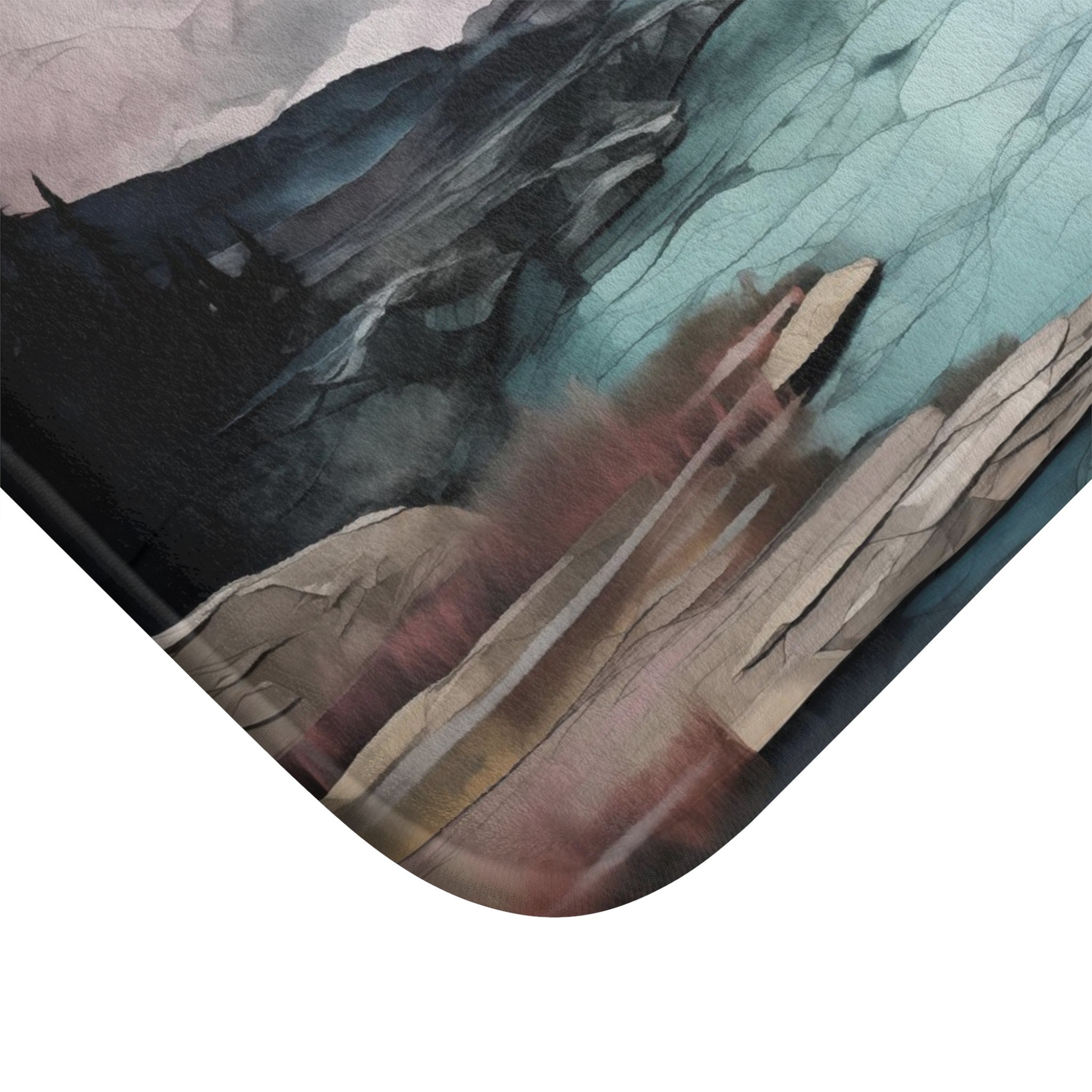 Watercolor River Bath Mat Mountain River Bath Mat Landscape Painting ...