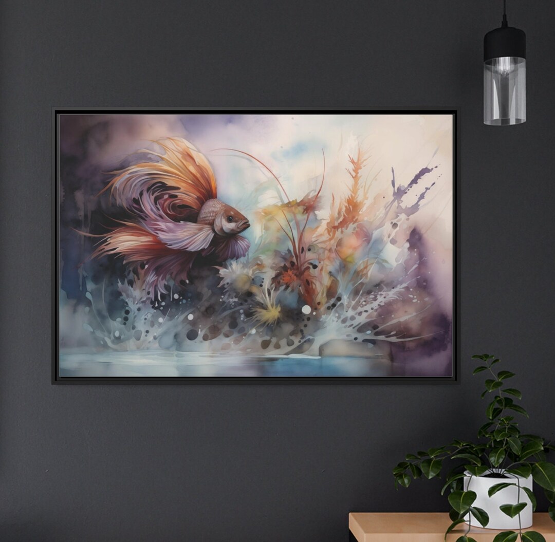 Zen Aquarium Painting Betta Fish Watercolor Canvas Print of Fish ...