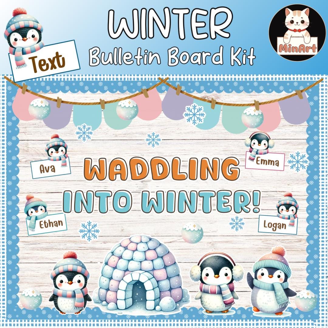 Winter Bulletin Board Kit, Winter Door Decorations, Winter - Penguin - Etsy