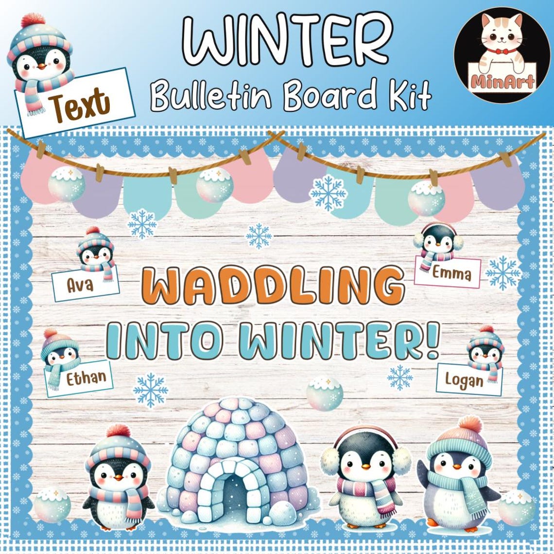 Winter Bulletin Board Kit, Winter Door Decorations, Winter - Penguin - Etsy
