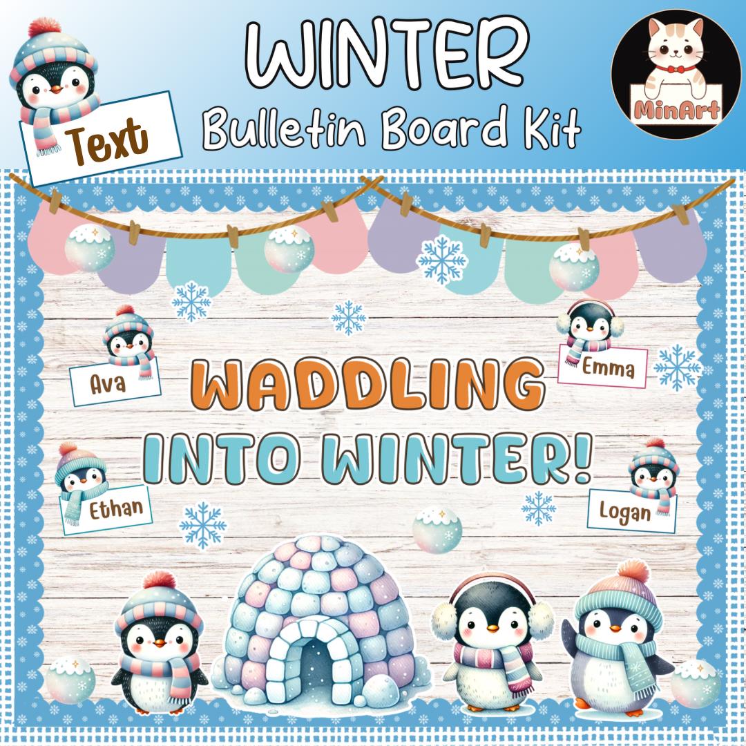 Winter Bulletin Board Kit, Winter Door Decorations, Winter - Penguin - Etsy