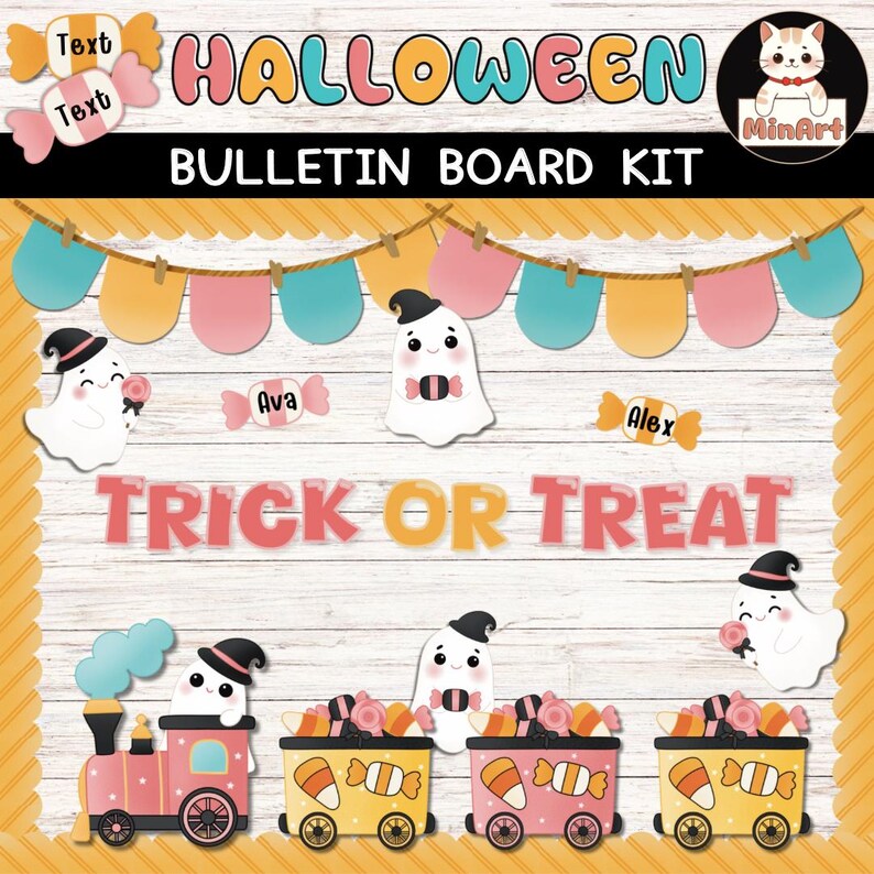 Halloween Bulletin Board Kit, Candy Train Halloween Classroom & Door ...