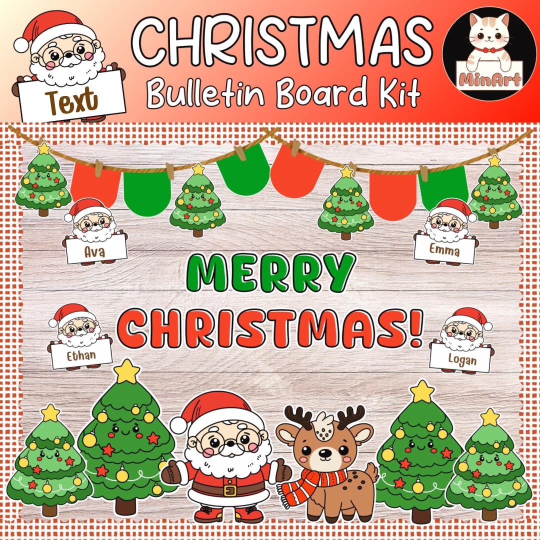 Christmas Bulletin Board Kit, Christmas Editable Door Decorations ...