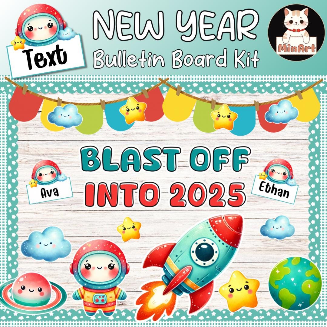 New Year Bulletin Board Kit, New Year 2025 Door Decorations, New Year ...