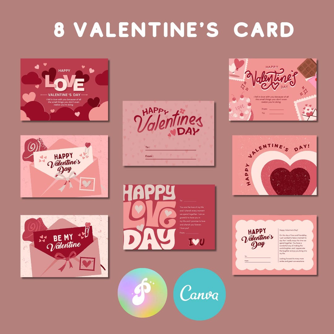 Valentine's Day Cards Template Bundle Editable Templates Valentines ...