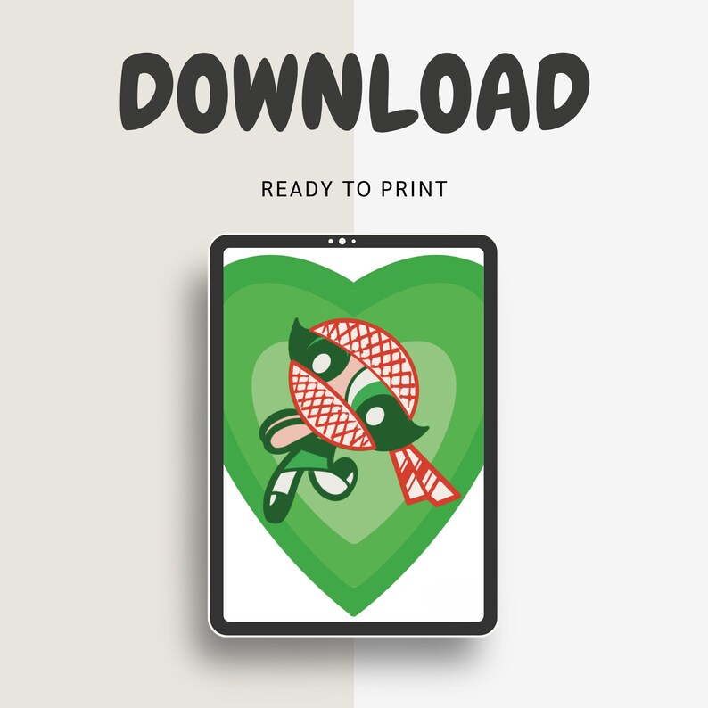 Original Art Print Powerpuff Girls, Green, Wall Art, Room Decor, Fan ...